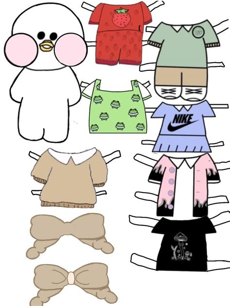 Sed de ropa para Patito de papel Paper doll Artesanías de pato Animales para imprimir