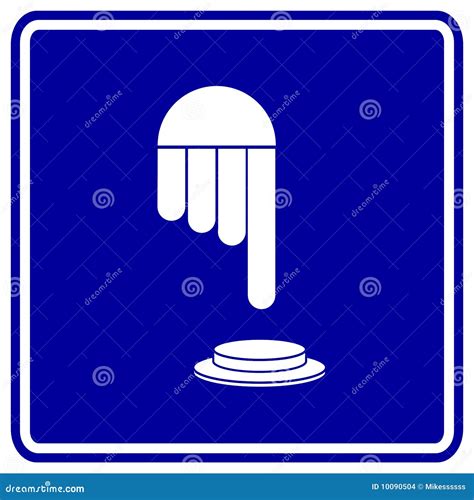 Hand Pressing Push Button Vector Blue Sign Stock Vector Illustration
