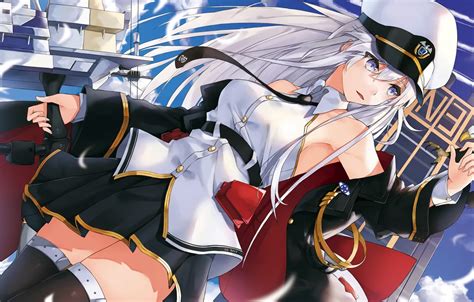 Wallpaper Girl Sexy Enterprise Blouse Thighhighs Long Hair Anime