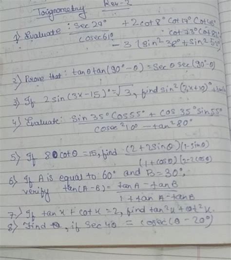 Trignometry Rev 2n2 Prove That Tanθtan90∘−θsecθsec90∘−θn3