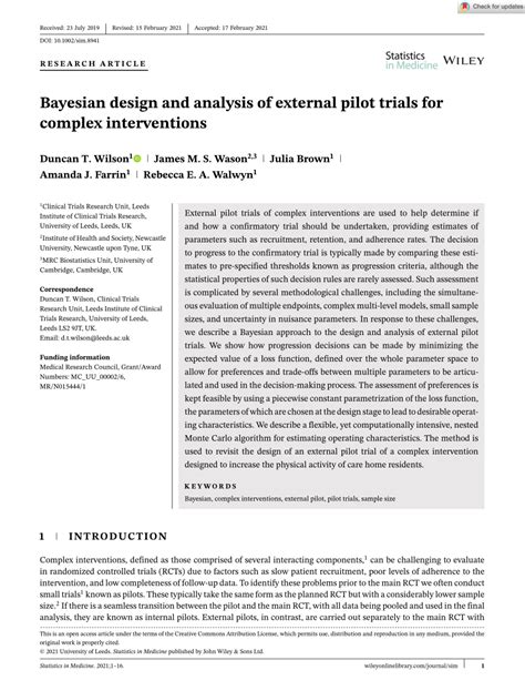 Pdf Bayesian Design And Analysis Of External Pilot Trials For Complex Interventions