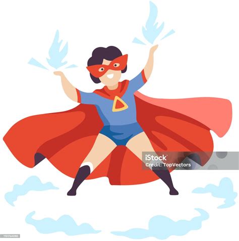 다채로운 슈퍼 히어로 의상 빨간 마스크와 케이프 벡터 일러스트 레이 션에 슈퍼 아이 문자를 입고 귀여운 소년 귀여운에 대한 스톡 벡터 아트 및 기타 이미지 Istock