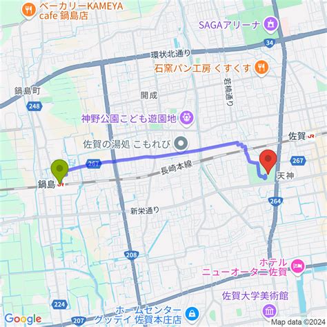 鍋島駅からアバンセへのルートマップ MDATA