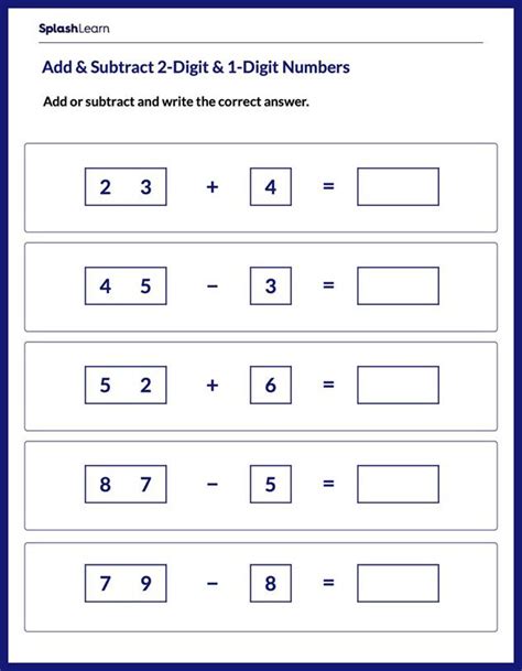 Add And Subtract Ones And 2 Digit Numbers Math Worksheets Splashlearn