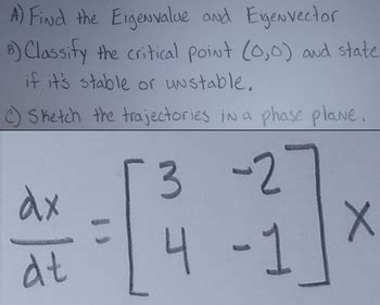 Answered A Find The Eigenvalue And Eigenvector B Classify The Critical Point And State