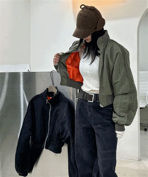 3온스초겨울누빔점퍼 케인 크롭 항공 점퍼 2col 에이블리