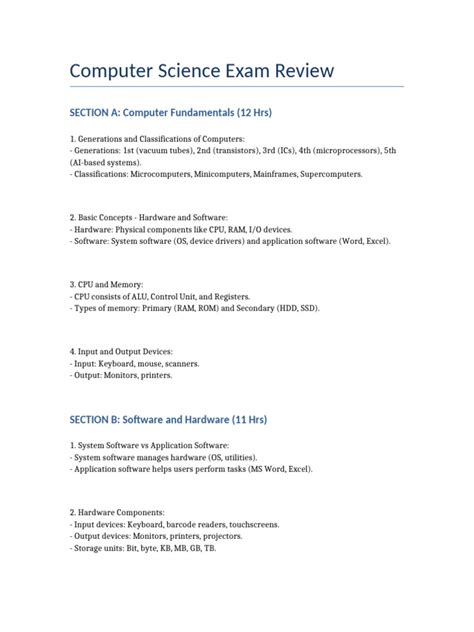 Computer Science Exam Review Pdf Games And Activities Technology And Engineering