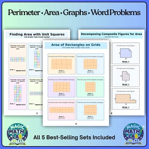 3rd Grade Math Task Card Bundle • Perimeter Area Graphing And Word Problems
