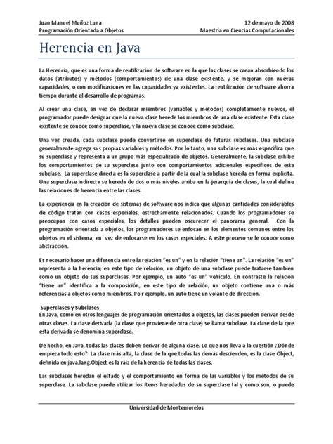 La Herencia En Java Pdf Herencia Programación Orientada A Objetos Objeto Informática