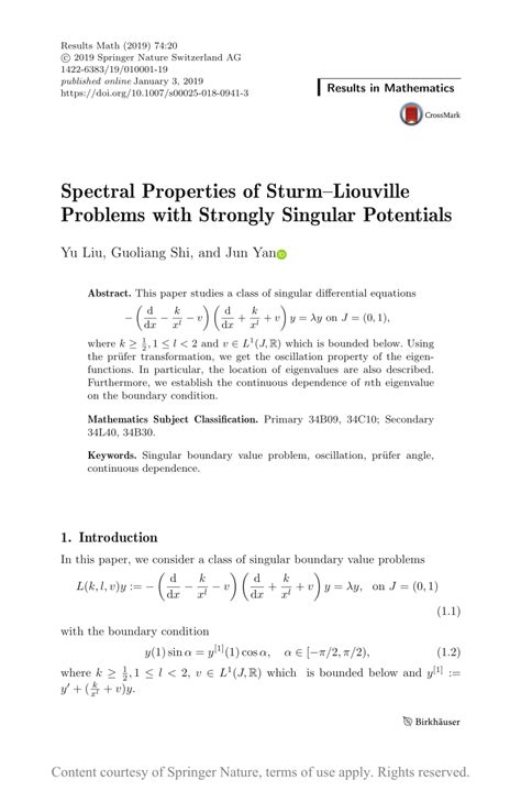 Spectral Properties Of Sturmliouville Problems With Strongly Singular Potentials Request Pdf