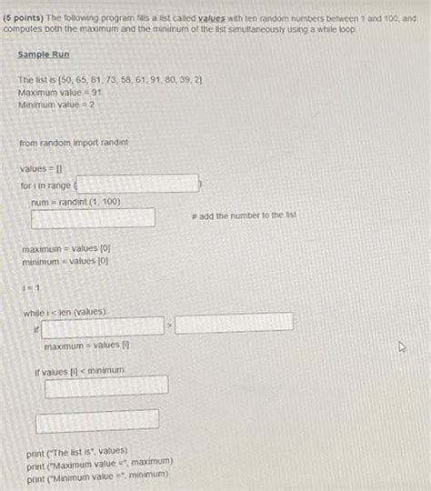 Solved The Following Program Fills A List Called Values With Ten Random 1 Answer