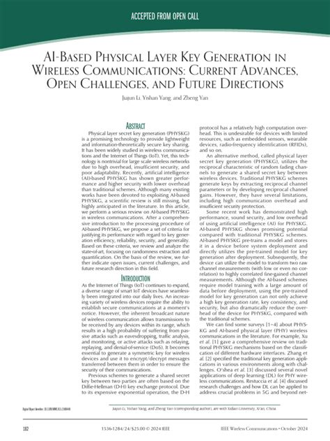 Ai Based Physical Layer Key Generation In Wireless Communications Current Advances Open