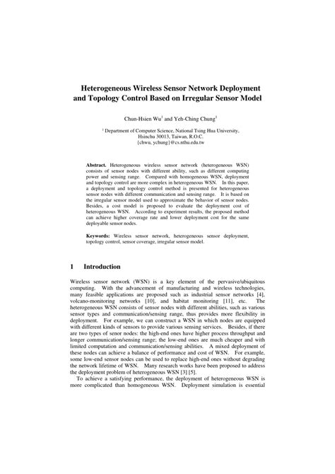 Pdf Heterogeneous Wireless Sensor Network Deployment And Topology