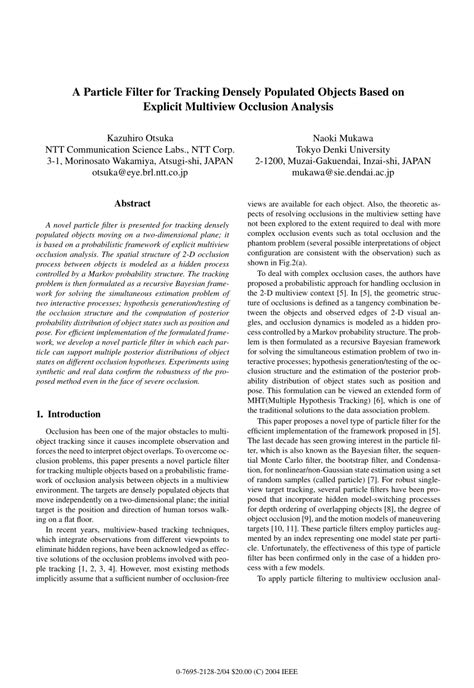 Pdf A Particle Filter For Tracking Densely Populated Objects Based On