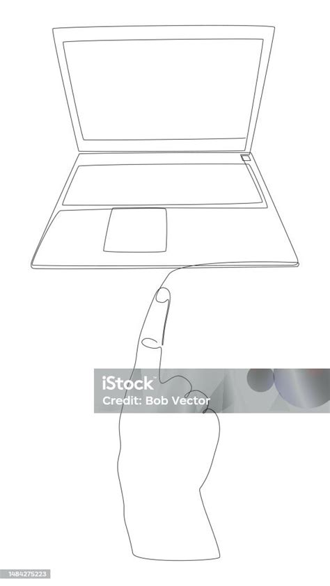 노트북과 손의 하나의 연속 라인 가는 선 그림 벡터 개념입니다 등고선 그리기 창의적인 아이디어 광고에 대한 스톡 벡터 아트 및 기타 이미지 Istock