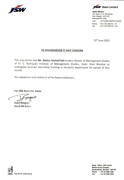 Omkar Patil On Linkedin Happy To Share Wonderful Experience With Jsw Group To Shape My Career In