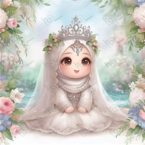 بک گراند کودکانه دختر ناز کوچولوی با حجاب با پیراهن سپید و تاج نشسته در باغ کد 41197 ویژه عکس