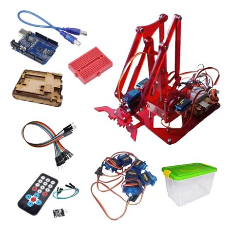 Brazo Robotico Mearm Rojo Kit Control Remoto Arduino Uno Cuotas Sin Interés