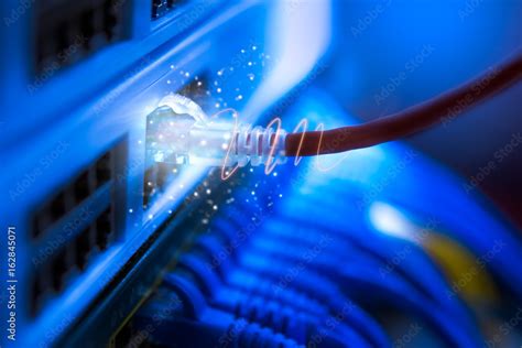 UTP Cables Connected To Network Switch Ports Stock Photo Adobe Stock