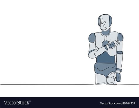 Single Continuous Line Drawing Robot Standing Vector Image