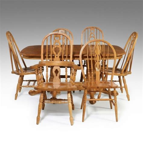 Seven Piece H W Hull And Sons Colonial Revival Oak Dining Set Late 19th