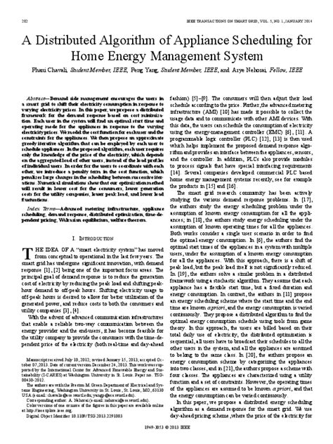 Pdf A Distributed Algorithm Of Appliance Scheduling For Home Energy Management System