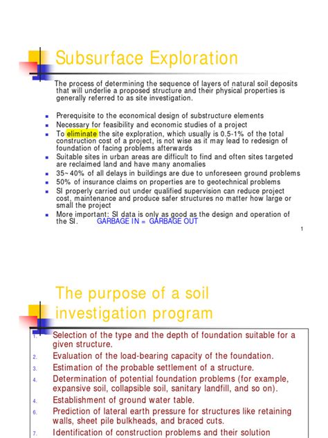 Lec 2 Subsurface Investigation Or Exploration Pdf Geotechnical Engineering Earth Sciences