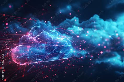 Digital Data Processing In The Virtual Cloud Abstract Background Glowing Digital Cloud With