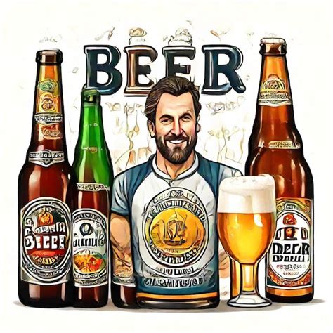 A Drawing Of A Man With Beer And A Bottle Of Beer Premium Ai Generated Image