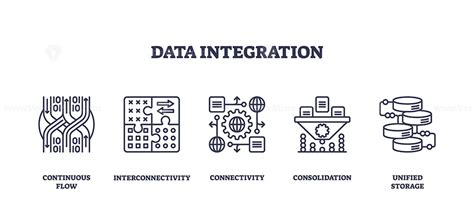 Data Integration Icons Depict Flow Interconnectivity And Storage Illustrating Seamless Data
