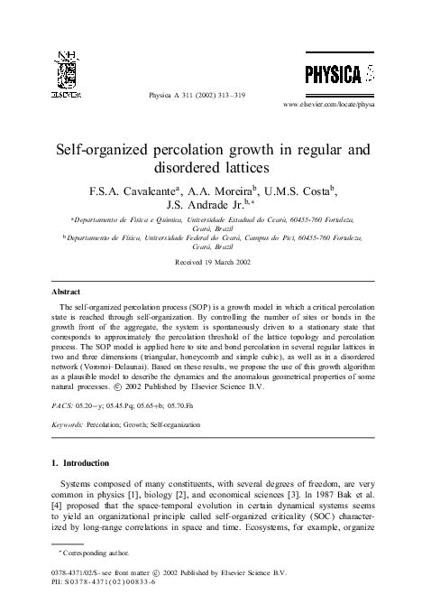 Pdf Self Organized Percolation Growth In Regular And Disordered Lattices