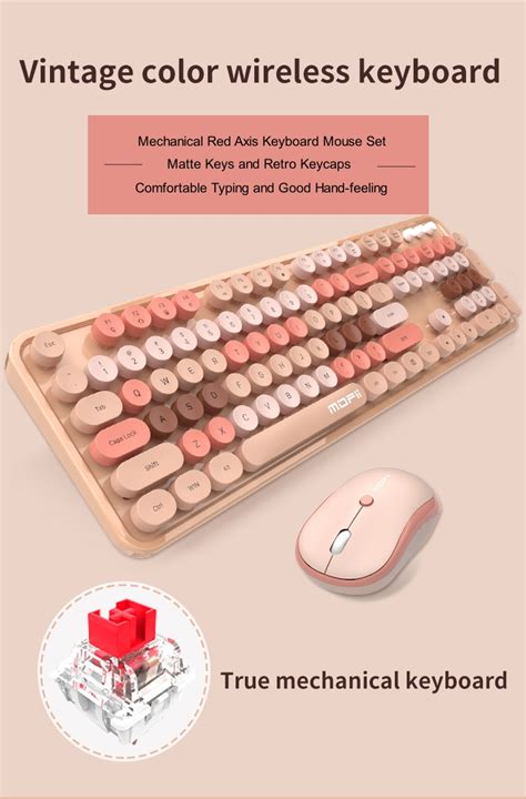 MOFii Sweet PLUS Wireless RED AXIS True Mechanical Keyboard Mouse Set Matte Keys Comfortable