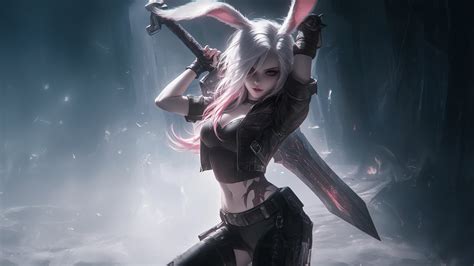 Goth Rabbit Girl Sword Fantasy Ai Art 4k Wallpaper Pixiewall