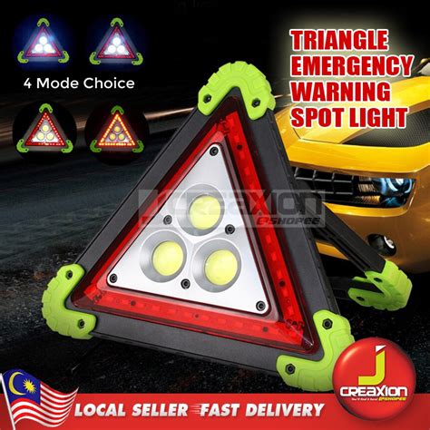 Triangle Emergency Cob Working Rechargeable Lamp Solar Powered Warning Light 發光三角故障燈 Shopee