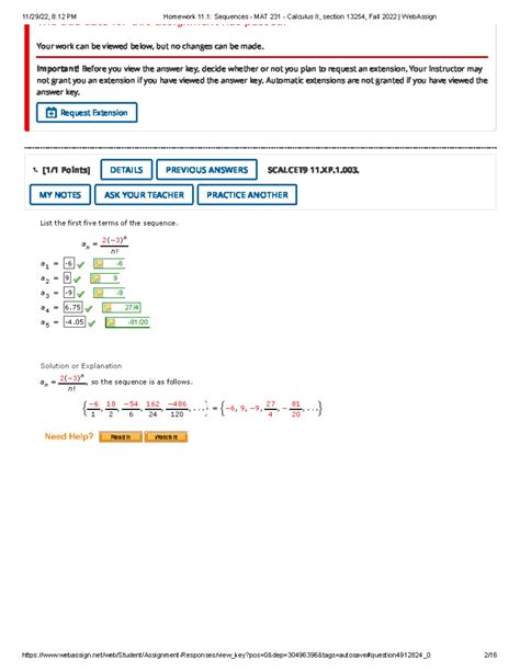 Homework 11 1 Sequences Mat 231 Calculus Ii Section 13254 Fall 2022 Web Assign List The