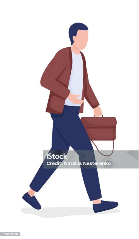 사무실 노동자 서둘러 반 플랫 컬러 벡터 문자를 멀리 걸어 2차 도형에 대한 스톡 벡터 아트 및 기타 이미지 2차 도형 가공의 인물 걷기 Istock