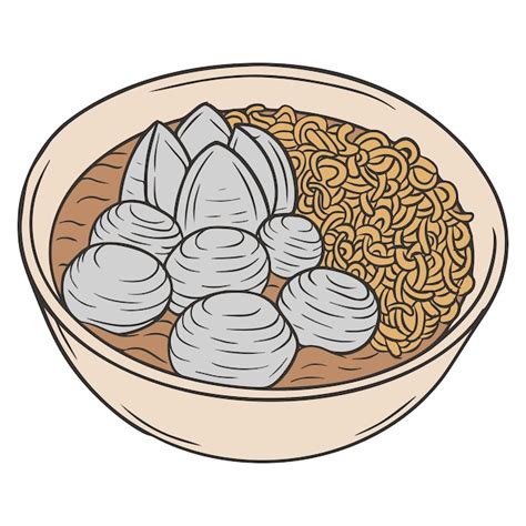 Bakso 인도네시아 음식 고기 공 손으로 그린 낙서 벡터 일러스트 프리미엄 벡터