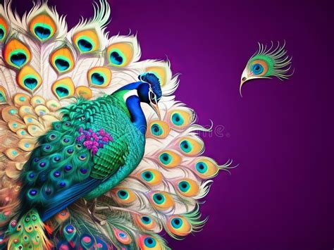 Feathers In Full Display Colorful Peacock Wallpaper And Mural Background Stock Illustration