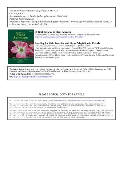 Breeding For Yield Potential And Stress Adaptation In Cereals