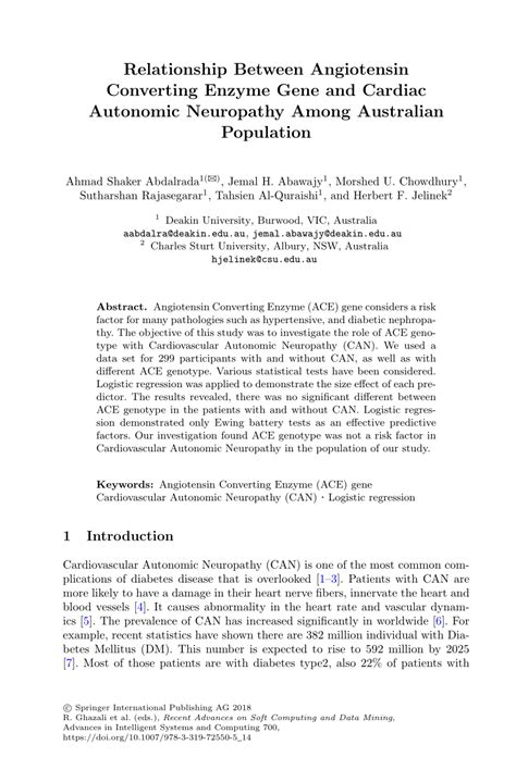 Pdf Relationship Between Angiotensin Converting Enzyme Gene And Cardiac Autonomic Neuropathy