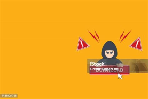 해커는 위험한 다운로드 버튼을 사용하여 기밀 데이터 개인 정보 및 신용 카드 세부 정보를 훔칩니다 해킹 개념입니다 개성 개념에 대한 스톡 벡터 아트 및 기타 이미지 Istock