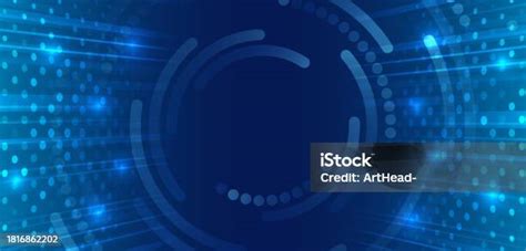 하이테크 컴퓨터 디지털 기술 개념 다양한 기술 요소가 있는 넓은 파란색 배경 추상 서클 기술 통신 벡터 일러스트레이션 프레젠테이션을 위한 미래지향적인 디자인 0명에 대한