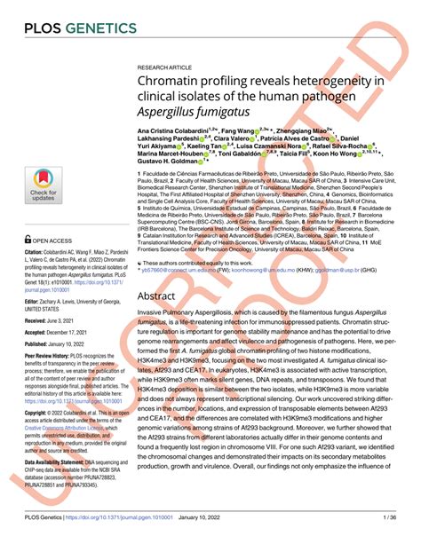 Pdf Chromatin Profiling Reveals Heterogeneity In Clinical Isolates Of