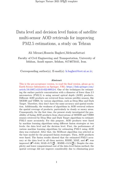 Pdf Data Level And Decision Level Fusion Of Satellite Multi Sensor Aod Retrievals For