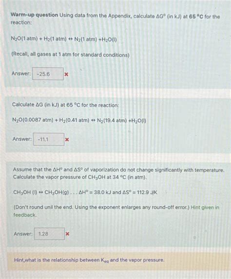Solved Warm Up Question Using Data From The Appendix