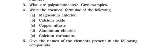 What Are Polyatomic Ions Give Examples 4 Write The Chemical Formulae O