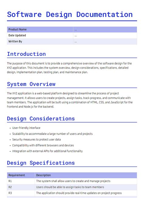 Technical Design Document Template Sample Template Samples