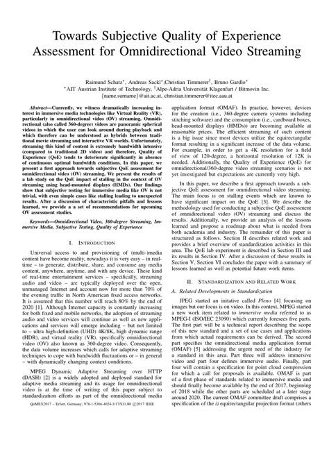 Pdf Towards Subjective Quality Of Experience Assessment For Omnidirectional Video Streaming