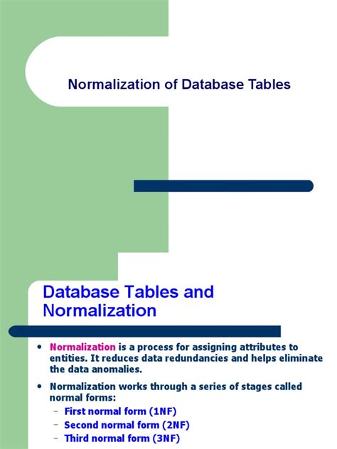Normalization Of Database Tables Achieving First Second And Third Normal Forms Through
