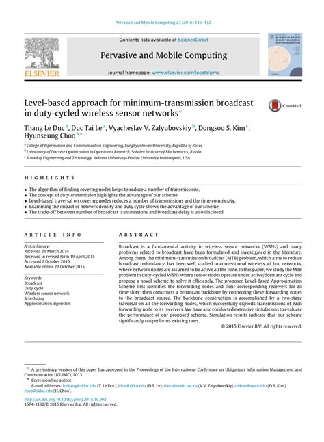 Pdf Level Based Approach For Minimum Transmission Broadcast In Duty